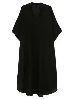 120% Lino V-neck Midi Dress - Black