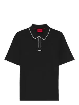 Hugo Piped-trim Cotton Polo Shirt - Black