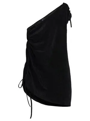 Balmain One-shoulder Mini Dress With Drawstring Detail - Black