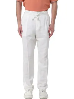Brunello Cucinelli Linen Drawstring Trousers - White 1