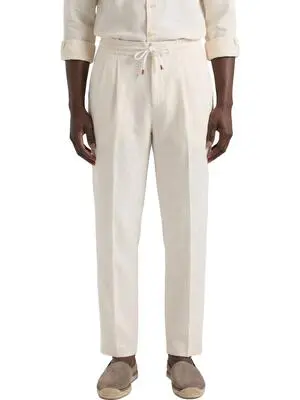 Brunello Cucinelli Linen Drawstring Trousers - White