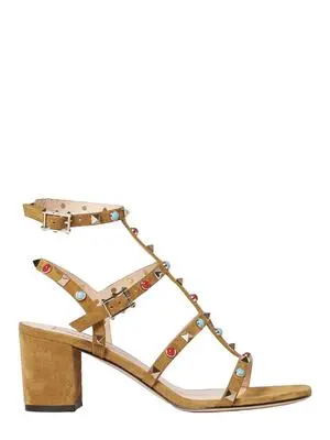 Valentino Garavani Rockstud Embellished Suede Sandals - Beige