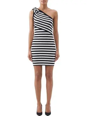 PATOU One-shoulder Striped Knit Dress - Black