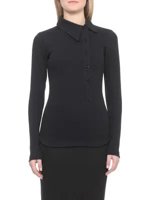 Attico Asymmetric Stretch Cotton Polo Shirt - Black
