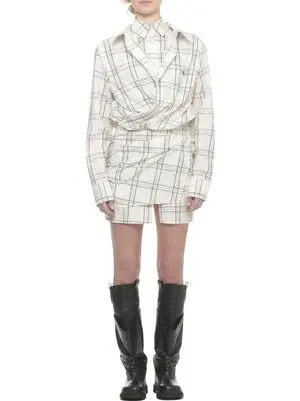 Attico Check Cotton Mini Dress - Ivory