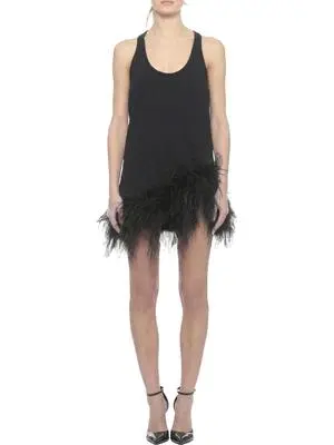 Attico Feather Trimmed Dress - Black
