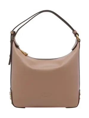 TOD'S Tod's Leather Shoulder Bag With Gold Tone Studs Sand