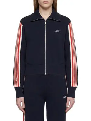AUTRY Zip-up Sweater With Contrast Stripes - Blue