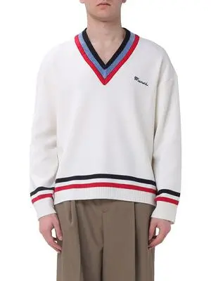 Marni V-neck Sweater With Contrasting Stripes - Beige