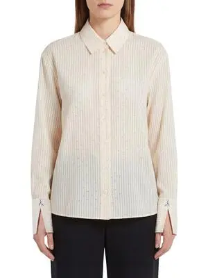 Patrizia Pepe Striped Shirt With Embellishments - White