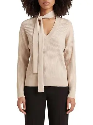 Liu Jo Liu Jo Viscose Blend Pullover With Pussybow Collar Beige
