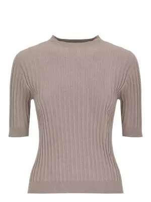 PESERICO Ribbed-Knit Short-Sleeve Sweater