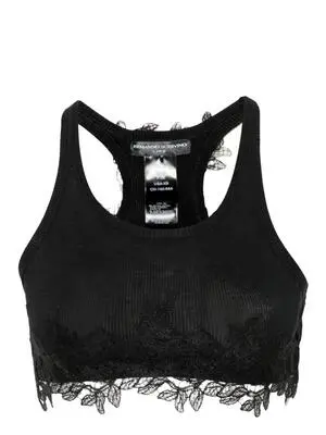 Ermanno Scervino Lace Trimmed Ribbed Cropped Top - Black