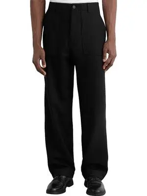 REISS Wool Wide Leg Trousers - Black