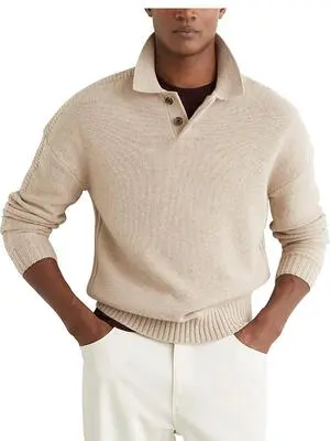 REISS Ribbed Button Sweater - Oatmeal