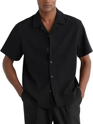 REISS Textured Cuban Shirt - Black