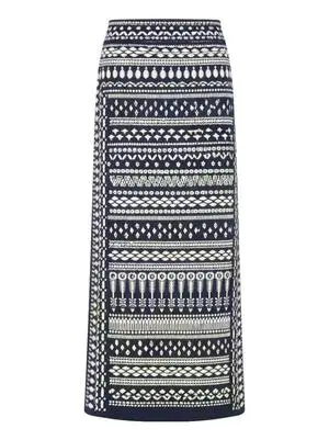 TEMPERLEY LONDON Tlalli Knit Patterned Midi Skirt - Blue