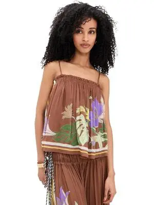 ALEMAIS Alfie Ruched Floral Print Top - Chocolate