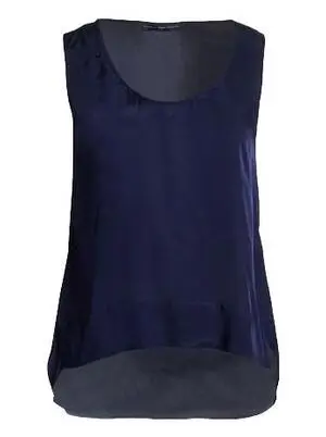 High Sleeveless Satin Top With Side Slit - Midnight Blue