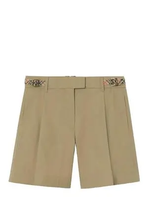 Burberry Check Trim Cotton Poplin Shorts - Sparrow Beige