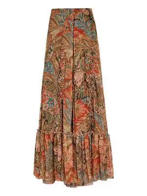Etro Etro Paisley Ruffled Silk Maxi Skirt Multicoloured