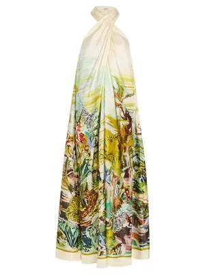 ALEMAIS Printed Halterneck Silk Maxi Dress - Multicoloured