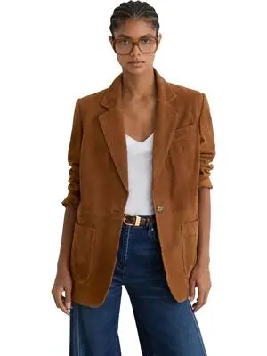 REISS Cass Suede Relaxed-fit Blazer - Tan Brown