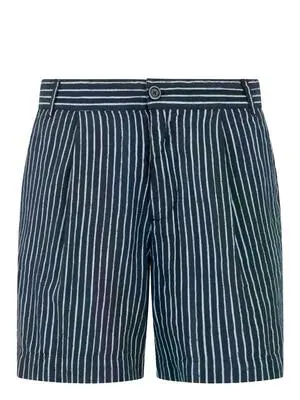 120% Lino Linen Striped Shorts - Blue