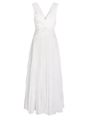 Simkhai Vivianne V-Neck Pleated Woven Midi Dress White