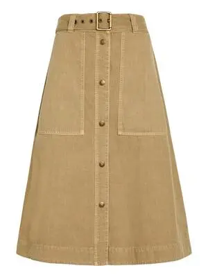Moncler Cotton-twill Midi Skirt With Belt - Beige