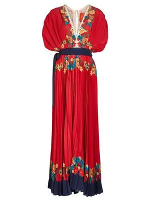 La DoubleJ Accordion Floral-print Crepe Maxi Dress - Red
