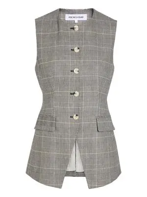 Veronica Beard Lois Checked Linen-blend Vest - Black