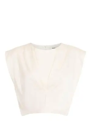 Sandro Satin Pleated Crop Top - Beige