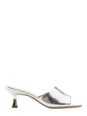 Sandro Metallic Leather Kitten Heel Mules - Silver