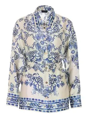 Liu Jo Floral Print Belted Shirt - Neutrals