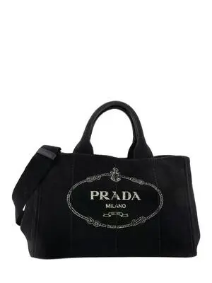 Prada Canapa Convertible Canvas Medium Tote Bag Black
