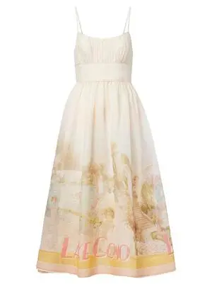 Zimmermann Como Printed Linen And Silk Midi Dress - Multicoloured