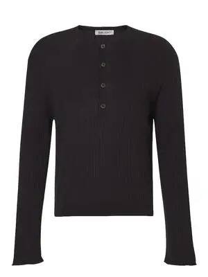 Our Legacy Fine Henley Ribbed-knit Cotton Sweater - Blue