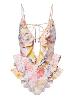 Zimmermann Como Floral Ruffled Swimsuit - Multicoloured