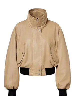 Nour Hammour Briar Cropped Leather Blouson Jacket - Beige