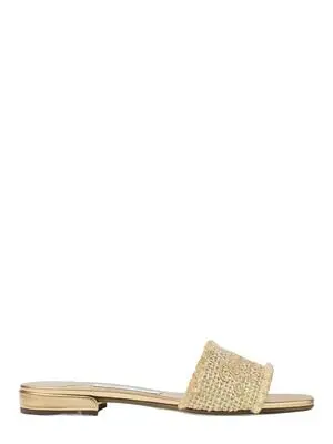 JIMMY CHOO Joa Flat Logo Fringed Sandals - Neutrals