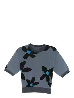 LESS Floral-embroidered Crewneck T-shirt - Blue