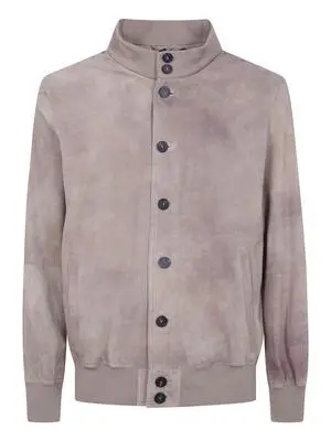 GIORGIO BRATO Leather Bomber Jacket - Gray