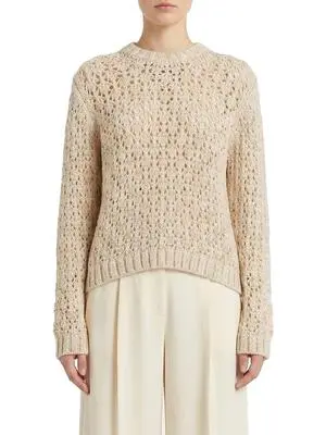 Fabiana Filippi Perforated Cotton Blend Crew Neck Sweater - White