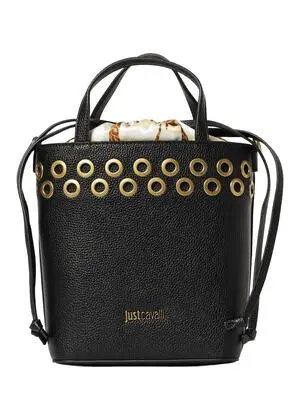 Just Cavalli Grained Faux Leather Bucket Bag With Metal Eyelets - Black