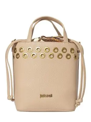 Just Cavalli Grained Faux Leather Bucket Bag With Metal Eyelets - Brown