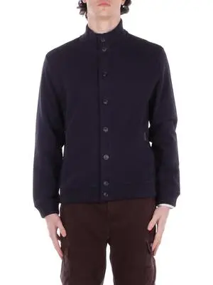 FAY Button-up Ribbed Collar Sweater - Blue