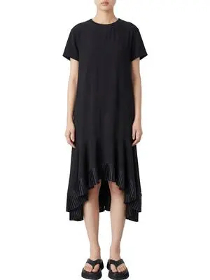Sacai Cotton Midi Dress With Pleated Hem - Black