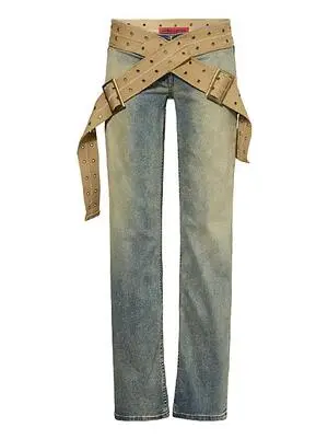 JADED LONDON Stonewash Denim Jeans With Webbing Belt - Multi