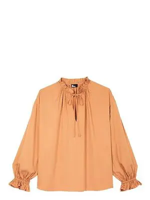 The Kooples Relaxed-fit Woven Blouse With Ruffle Detail - Camel